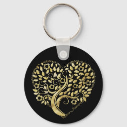 Custom Family Reunion Gold Heart Shaped Tree Keychain | Zazzle