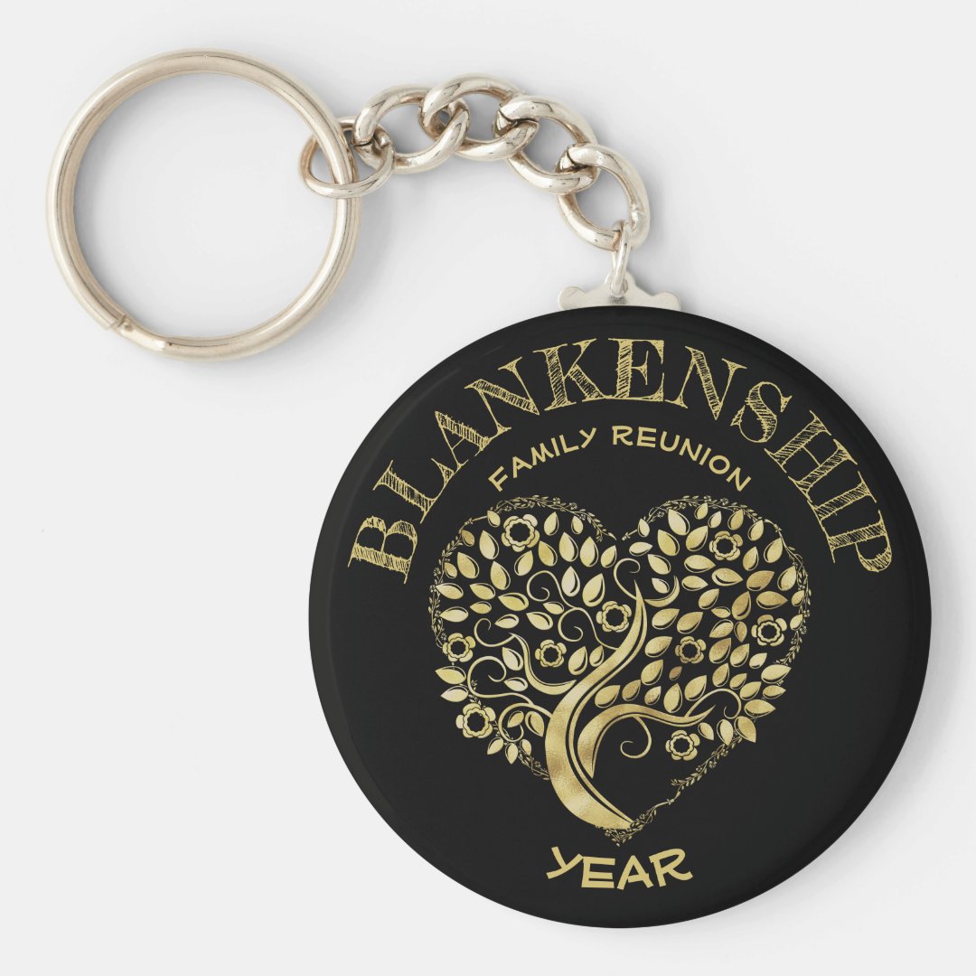 Custom Family Reunion Gold Heart Shaped Tree Keychain | Zazzle