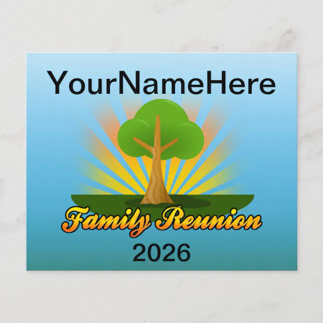 Custom Family Reunion, Green Tree with Sun Rays Flyer | Zazzle