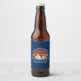 Custom Family Reunion Party Blue Mountain Sunset Beer Bottle Label | Zazzle