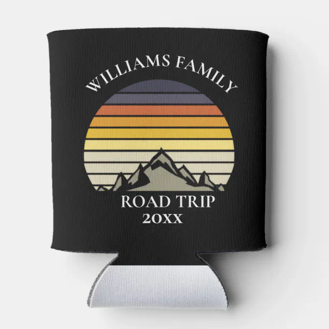 Custom Family Reunion Sunset Mountain Road Trip Can Cooler | Zazzle