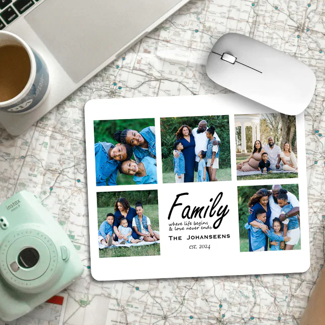Custom Family Script Quote Photo Collage Keepsake Mouse Pad | Zazzle