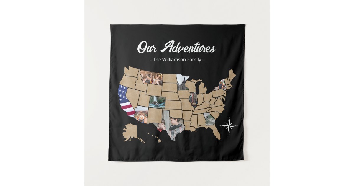 Custom Family Travel Adventures USA Photo Collage Tapestry | Zazzle
