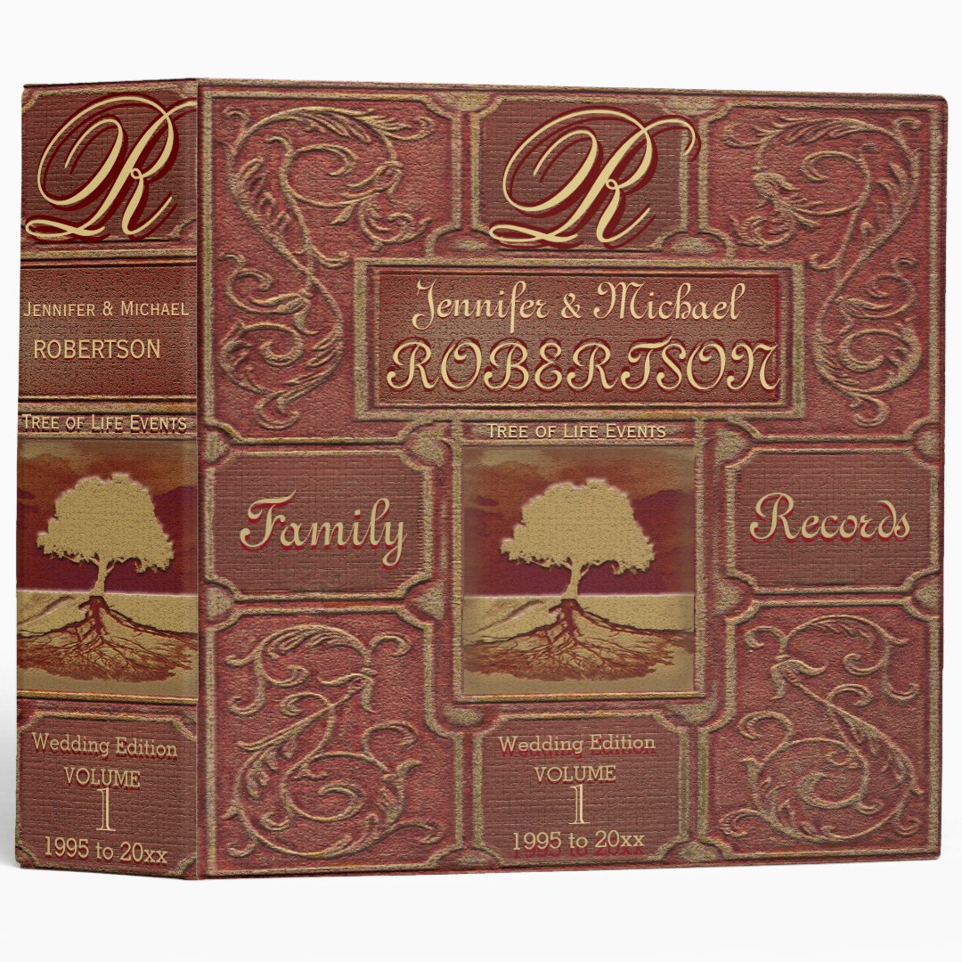 Custom Family Tree | Antique Leather Book Look Binder | Zazzle