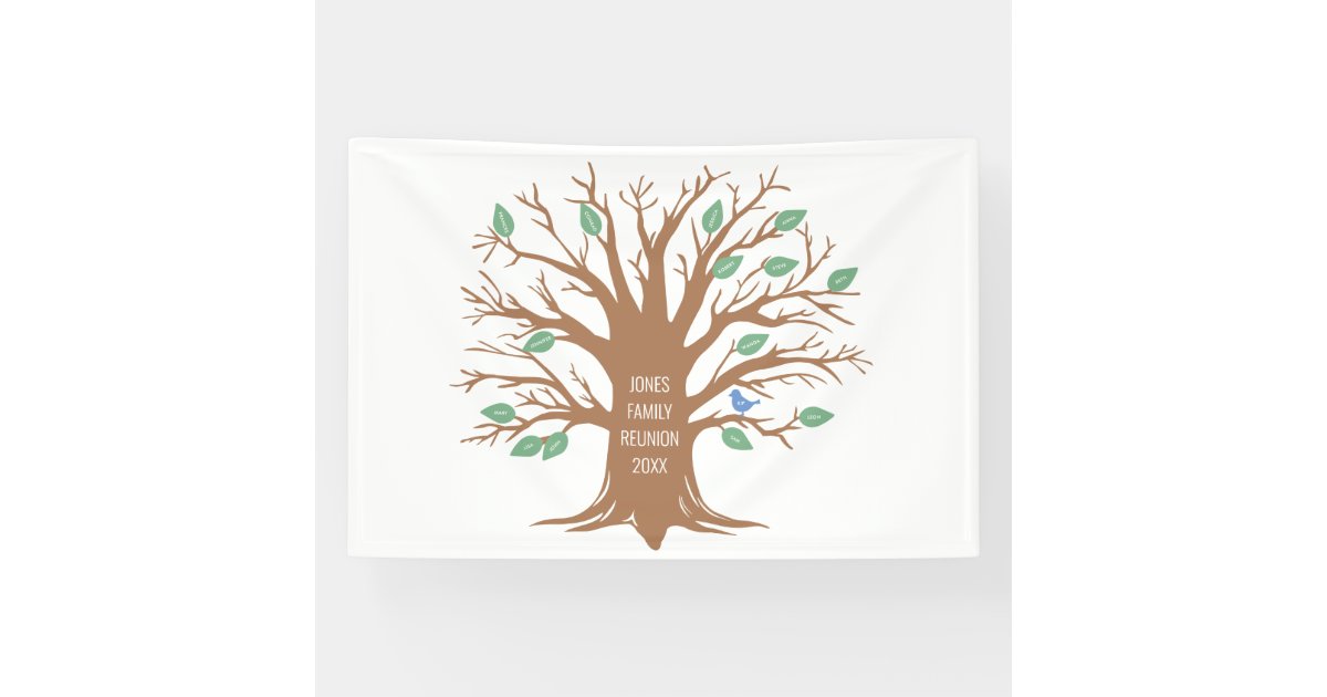 Custom Family tree with leaves and birds Banner | Zazzle