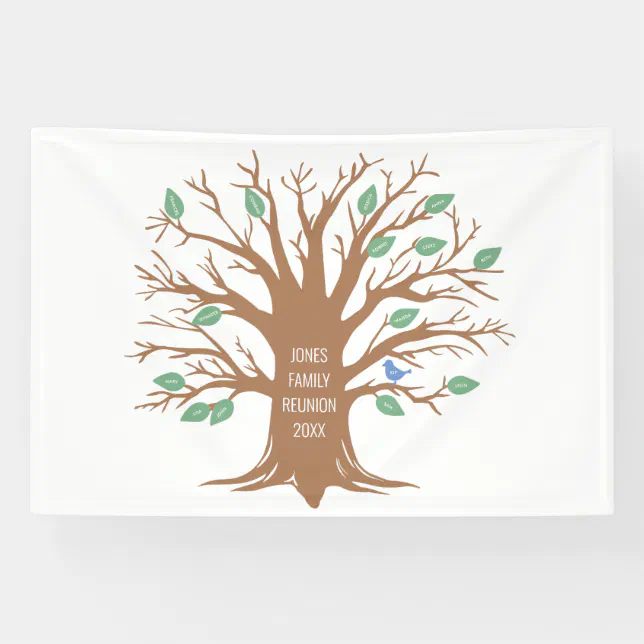 Custom Family tree with leaves and birds Banner | Zazzle