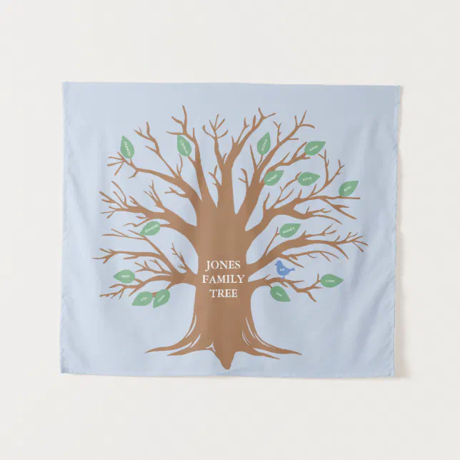 Custom Family tree with leaves and birds Tapestry | Zazzle