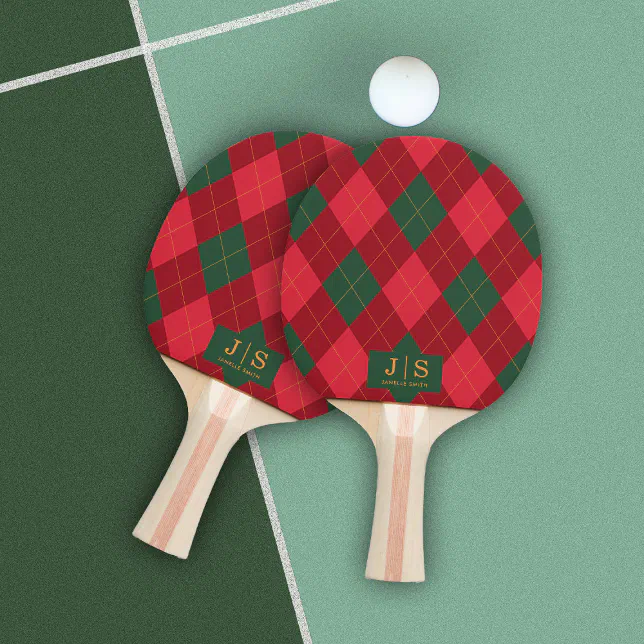 Custom Fancy Monogram Name Plaid Ping Pong Paddle | Zazzle