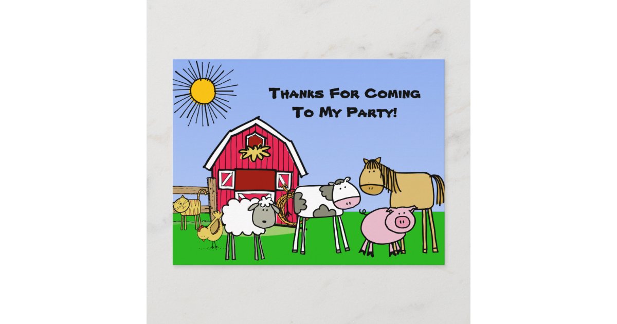 Custom Farm Theme Birthday Thank You Postcard | Zazzle