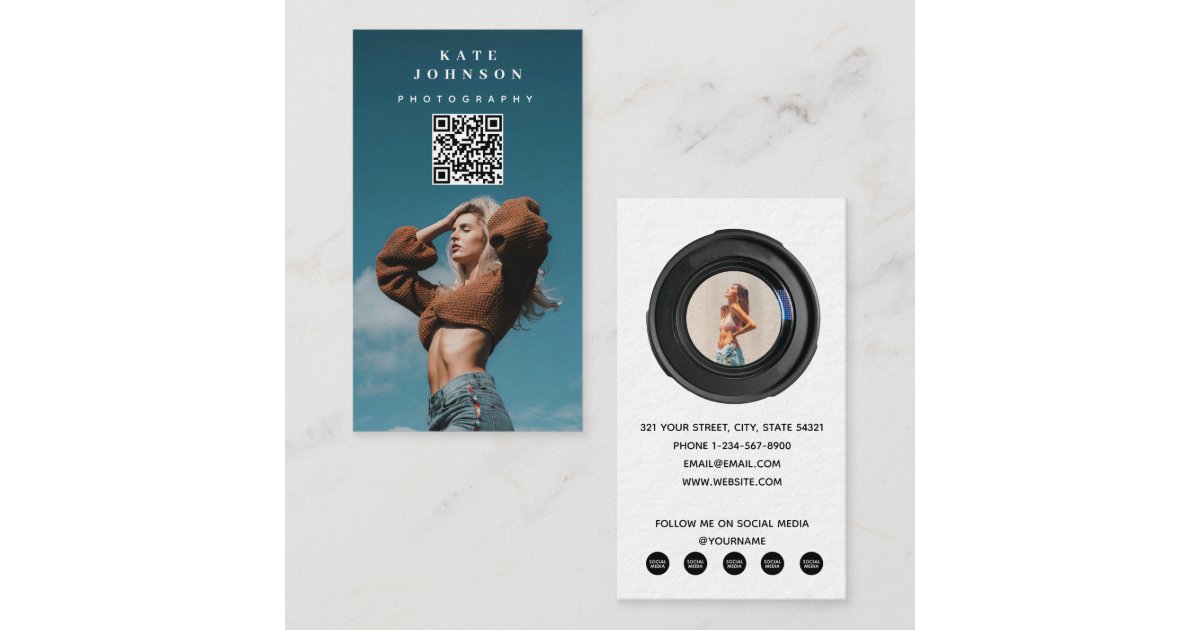 Custom Fashion Photography QR Code Social Media Business Card | Zazzle