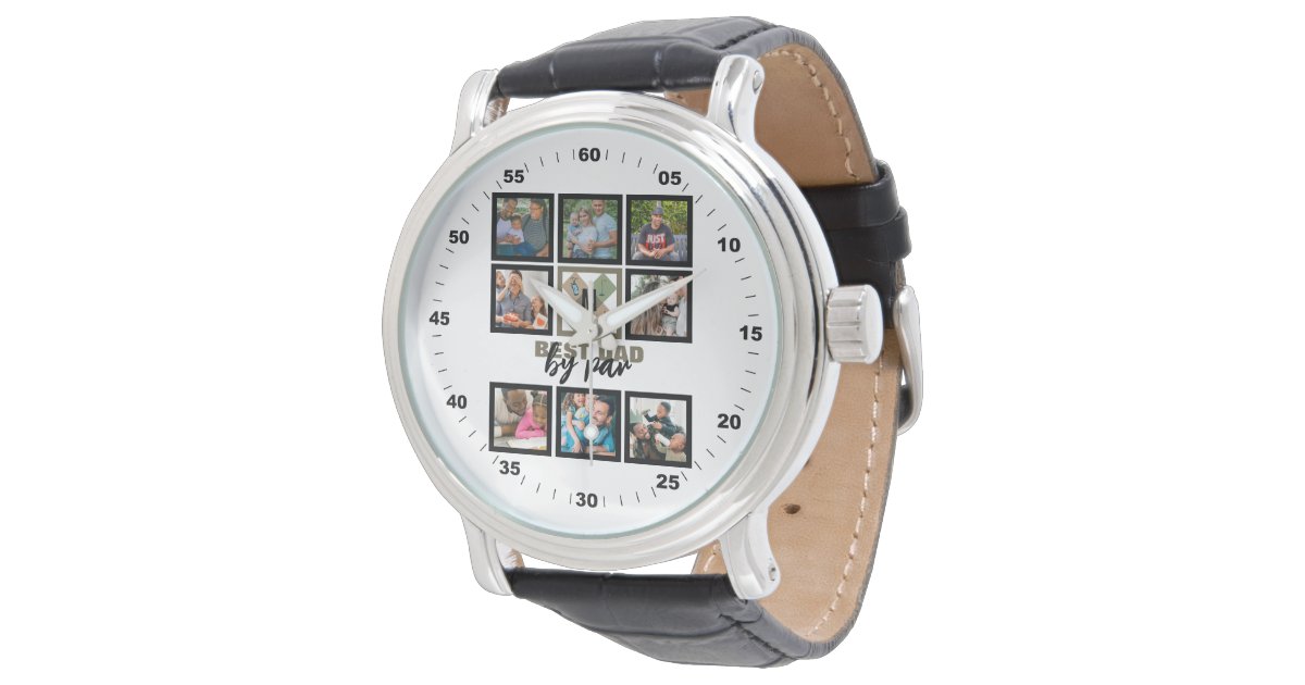Custom Fathers Day Best Dad By Par 8 Photo Collage Watch | Zazzle