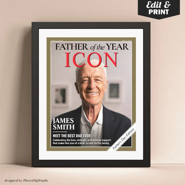 Custom Fathers Day Magazine Cover, Gift for Dad Poster | Zazzle