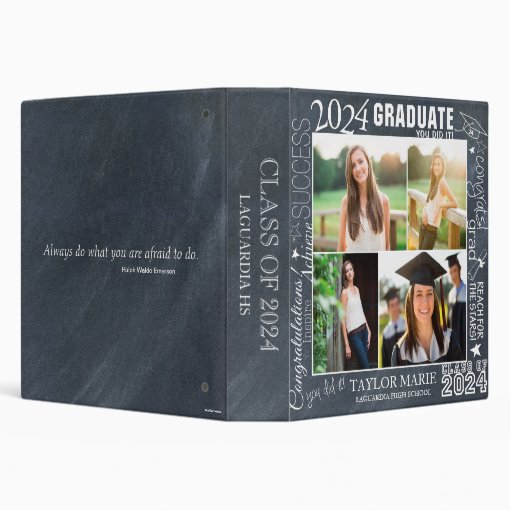 Custom Faux Chalk Graduation 2024 Photo Scrapbook 3 Ring Binder | Zazzle