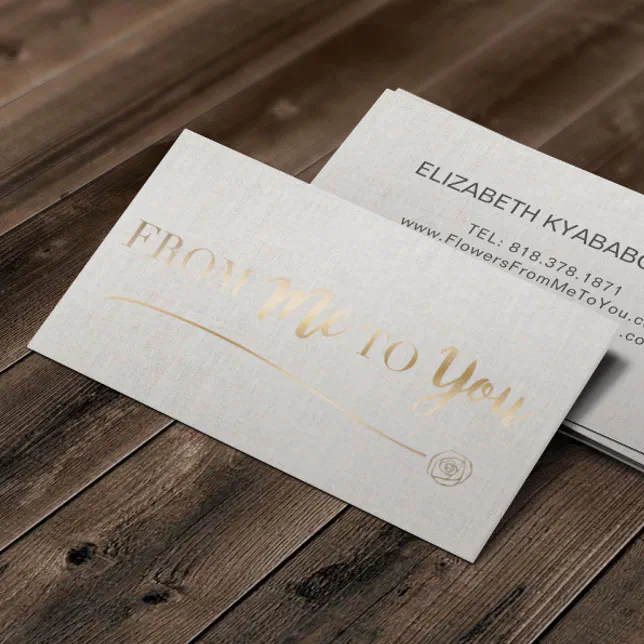 Custom Faux Foil Gold Logo Elegant Linen Business Card | Zazzle