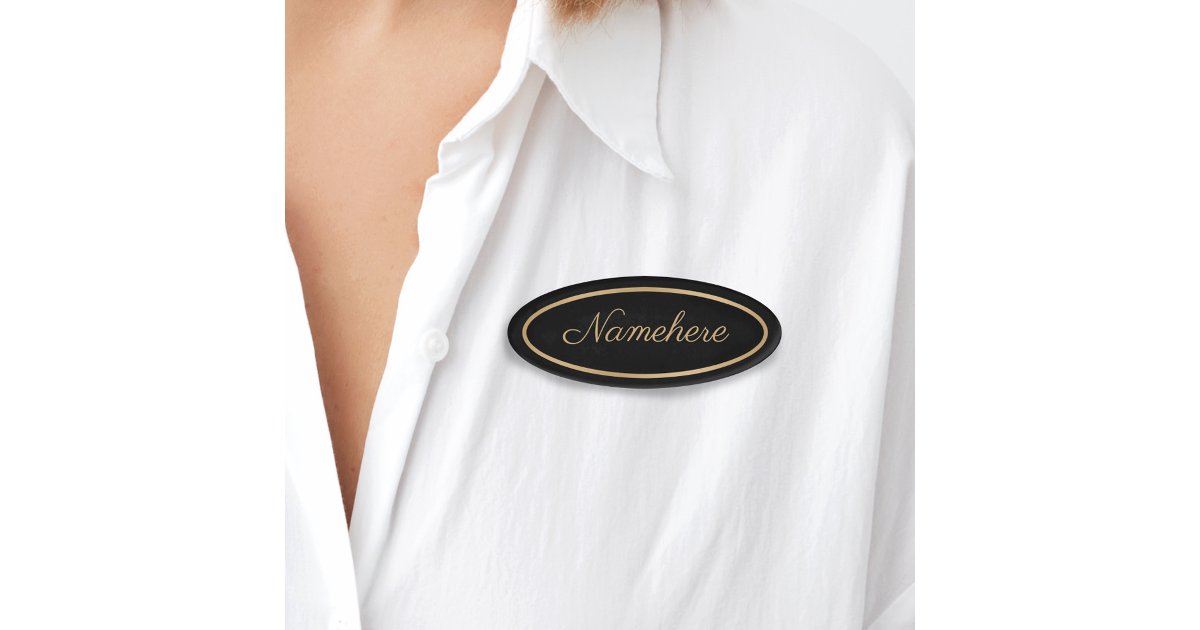 Custom Faux Gold Elegant Classic Frame Black Title Name Tag | Zazzle
