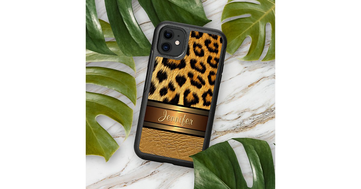 Custom Faux Leopard Skin Gold Leather Pattern Otterbox iPhone Case | Zazzle