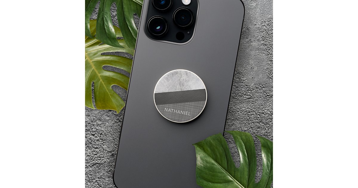 Custom Faux Light Dark Gray Leather Marble Look PopSocket | Zazzle