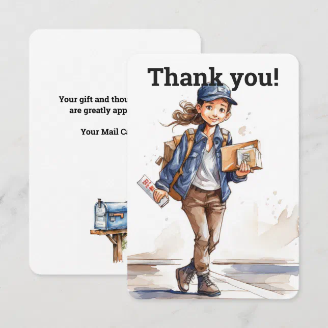 Custom Female Letter Carrier Thank You Card | Zazzle