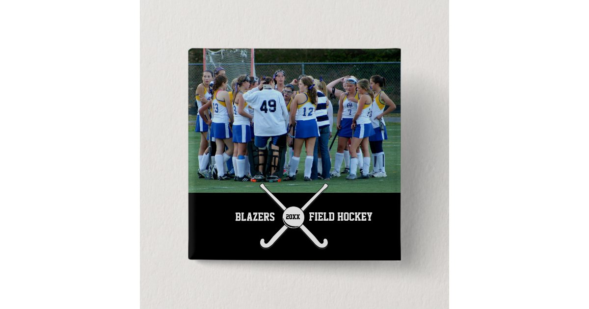 Custom Field Hockey Photo Collage Name Team Number Button | Zazzle