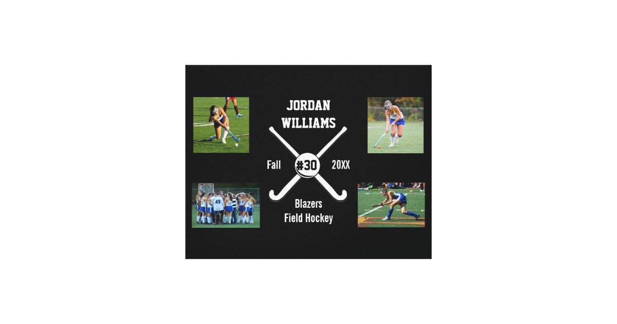 Custom Field Hockey Photo Collage Name Team Number Canvas Print | Zazzle
