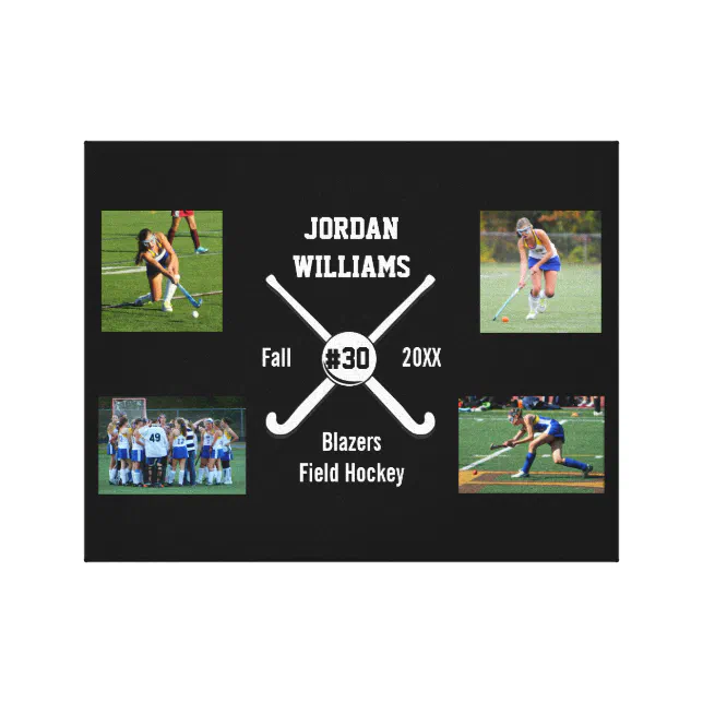 Custom Field Hockey Photo Collage Name Team Number Canvas Print | Zazzle