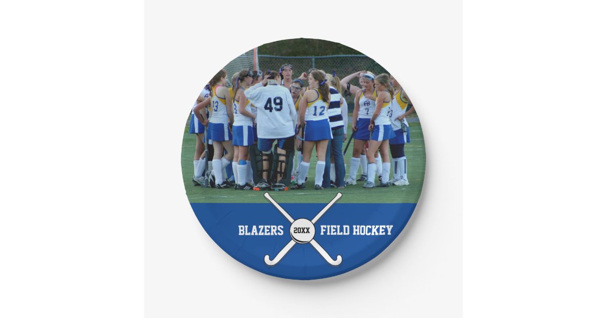 Custom Field Hockey Photo Collage Name Team Number Paper Plates | Zazzle