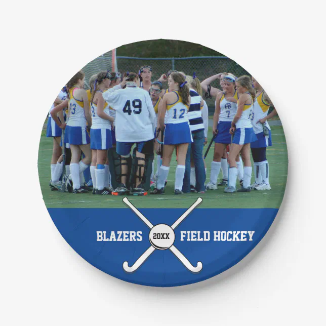 Custom Field Hockey Photo Collage Name Team Number Paper Plates | Zazzle
