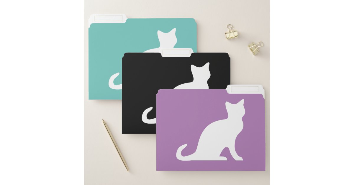 Custom file folders with cute cat silhouette | Zazzle