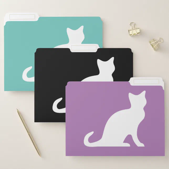 Custom file folders with cute cat silhouette | Zazzle
