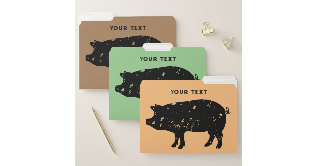 Custom file folders with vintage pig silhouettes | Zazzle