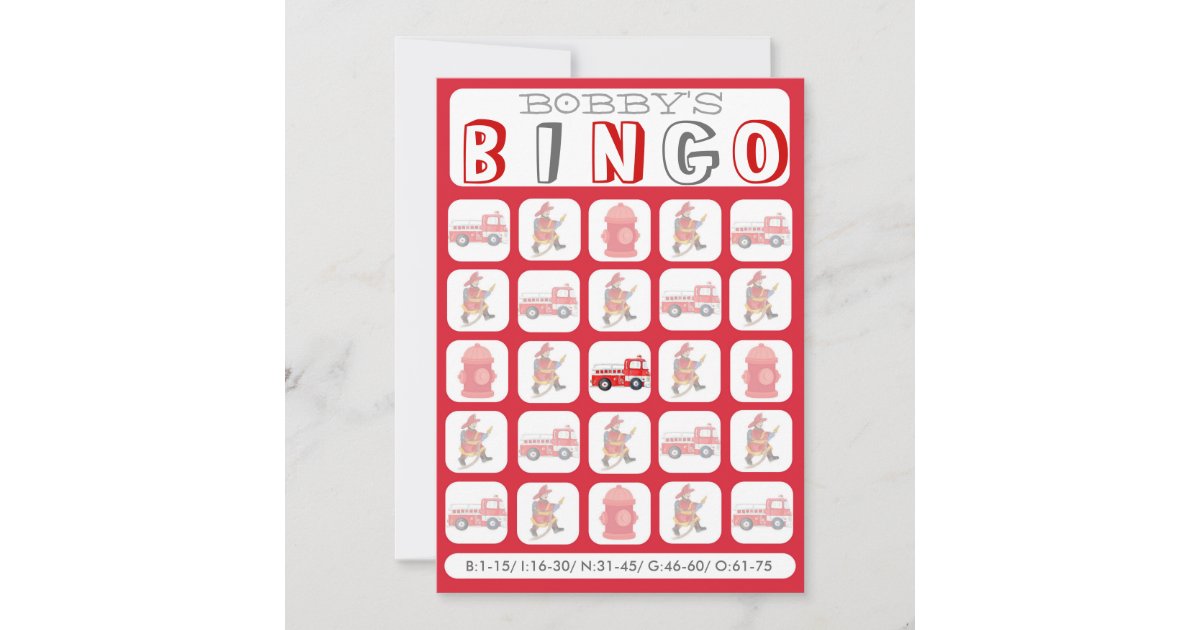 Custom fill it in firetruck bingo game card | Zazzle