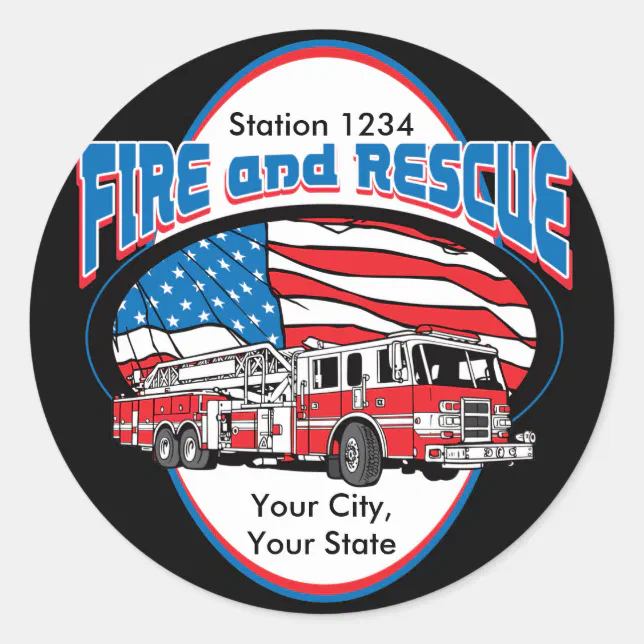 Custom Fire and Rescue Classic Round Sticker | Zazzle