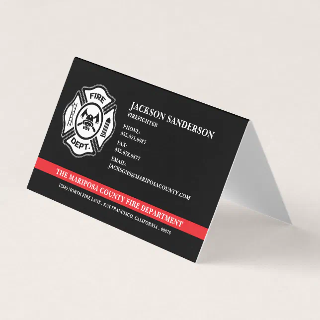 Custom Fire Department Firefighter Red Line Logo Business Card | Zazzle