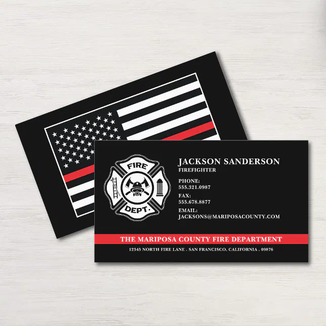 Custom Fire Department Firefighter Red Line Logo Business Card | Zazzle
