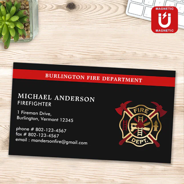 Custom Fire Department Logo Modern Firefighter Business Card Magnet ...