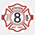 Custom Fire Station Number Classic Round Sticker | Zazzle