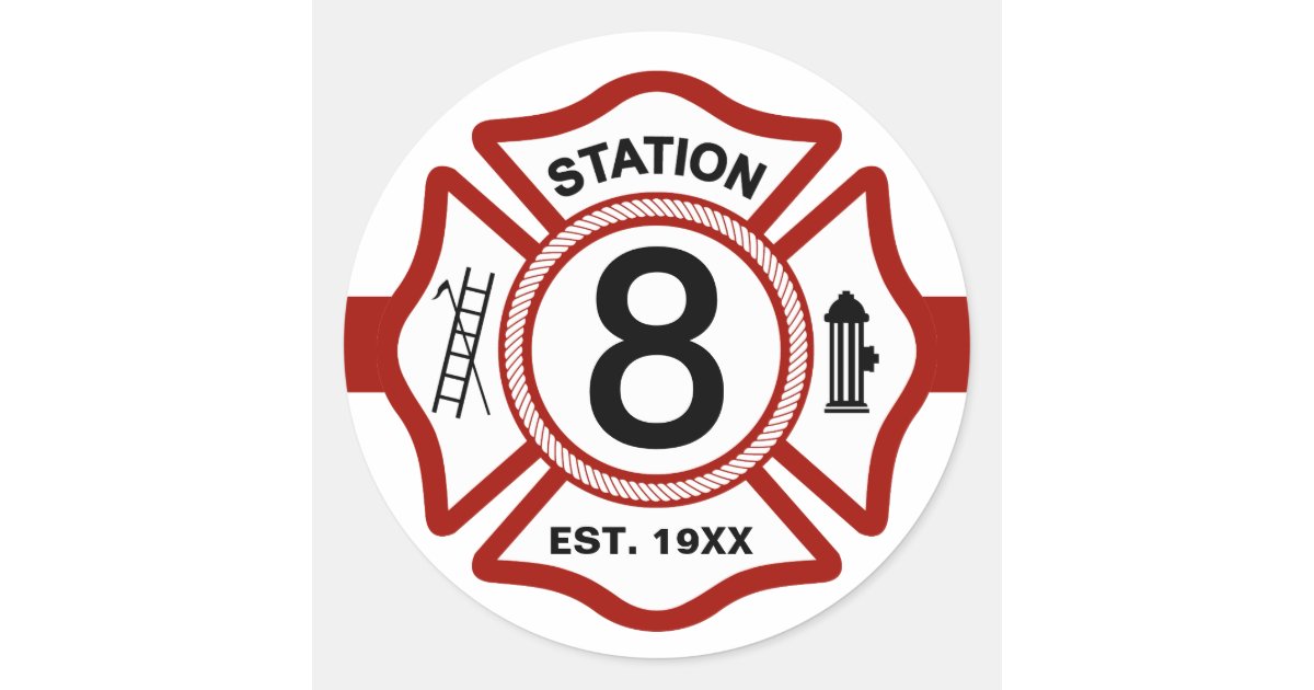 Custom Fire Station Number Classic Round Sticker | Zazzle