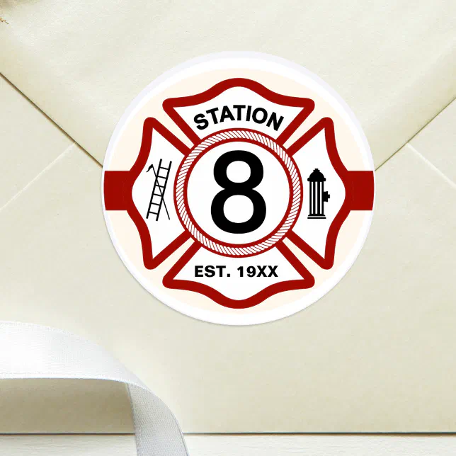 Custom Fire Station Number Classic Round Sticker | Zazzle