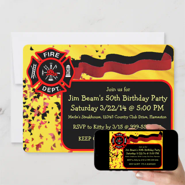Custom Firefighter Birthday Party Invitations | Zazzle