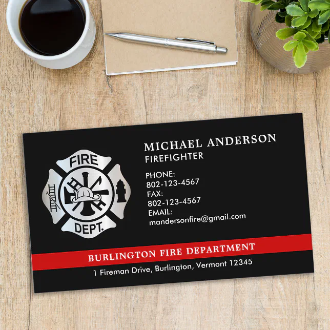 Custom Firefighter Fire Department Emblem Logo Business Card | Zazzle