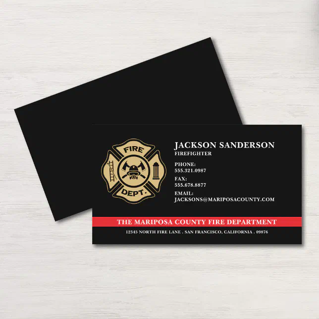 Custom Firefighter Fire Department Fireman Logo Business Card | Zazzle