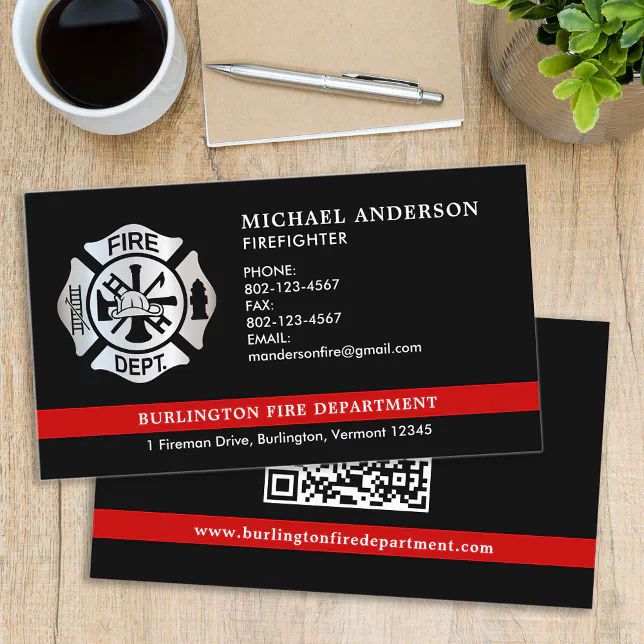Custom Firefighter Fire Department QR Code Logo Business Card | Zazzle