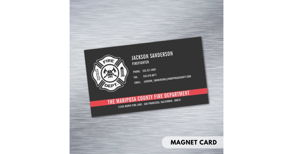 Custom Firefighter Fire Department Red Line Logo Business Card Magnet ...