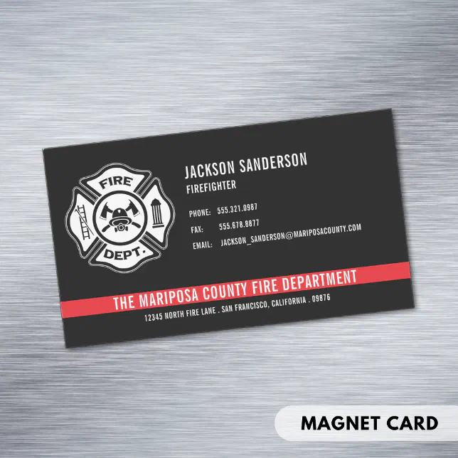 Custom Firefighter Fire Department Red Line Logo Business Card Magnet ...