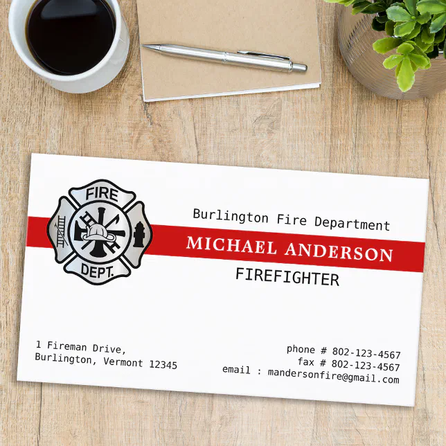 Custom Firefighter Fire Station Red Line Logo Business Card | Zazzle