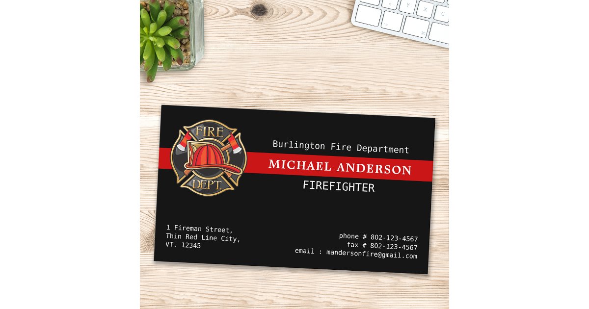 Custom Firefighter Red Line Fire Department Logo Business Card | Zazzle