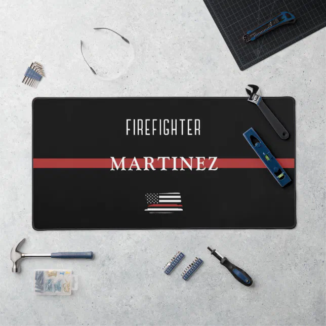 Custom Firefighter Thin Red Line Fire Department Desk Mat | Zazzle