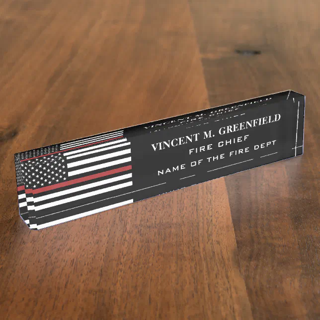 Custom Firefighter Thin Red Line Fire Department Desk Name Plate | Zazzle