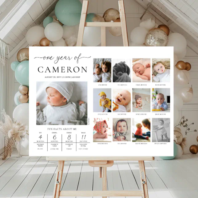 Custom First Birthday Photo Milestone Timeline Foam Board | Zazzle