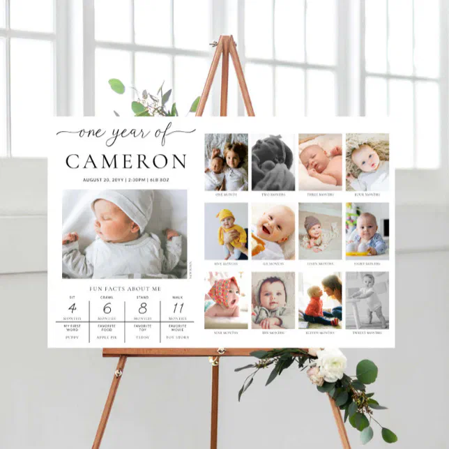 Custom First Birthday Photo Milestone Timeline Poster | Zazzle